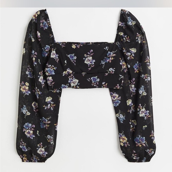 H&M | Tops | Hm Womens Puffed Sleeve Cropped Top | Poshmark